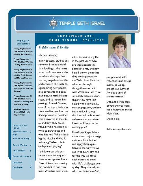 By Rabbi Audrey R. Korotkin - Temple Beth Israel