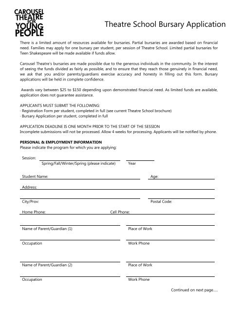 Download Bursary Application Form - Carousel Theatre