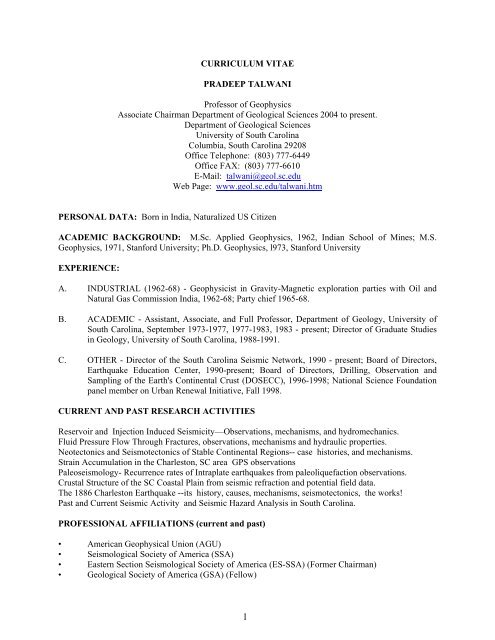 CURRICULUM VITAE - University of South Carolina