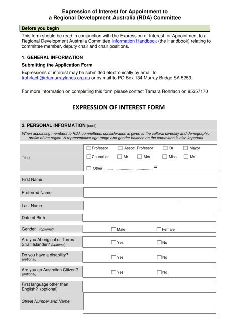 expression of interest form - RDA Murraylands and Riverland Inc