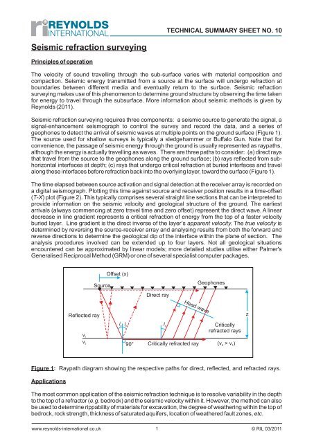 Seismic refraction surveying - Reynolds International Ltd