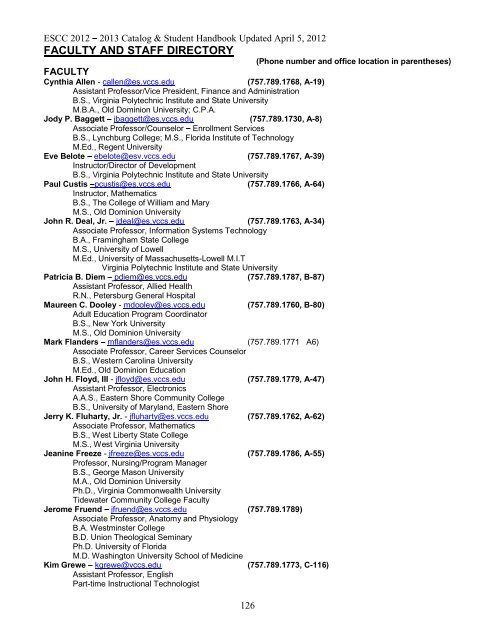 faculty and staff directory - Eastern Shore Community College