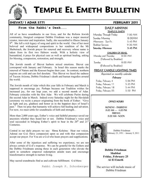 TEMPLE EL EMETH BULLETIN