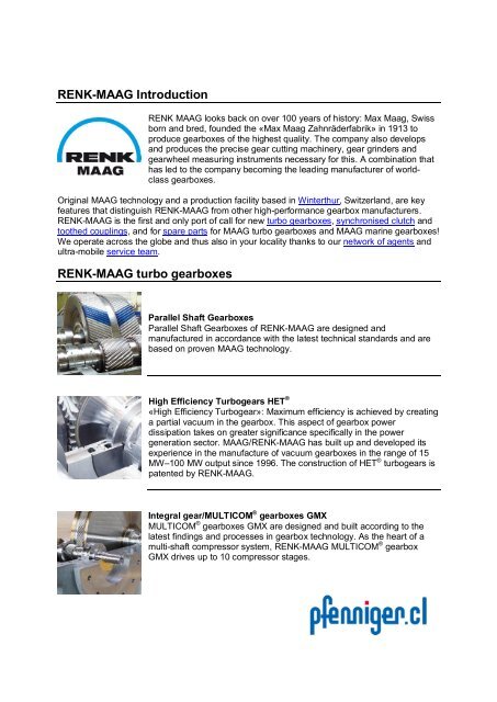 RENK-MAAG Introduction RENK-MAAG turbo gearboxes - Pfenniger