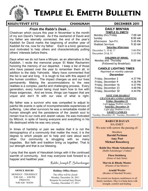 TEMPLE EL EMETH BULLETIN