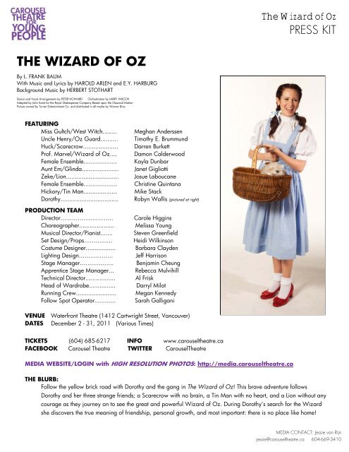 Click here for The Wizard of Oz - Carousel Theatre