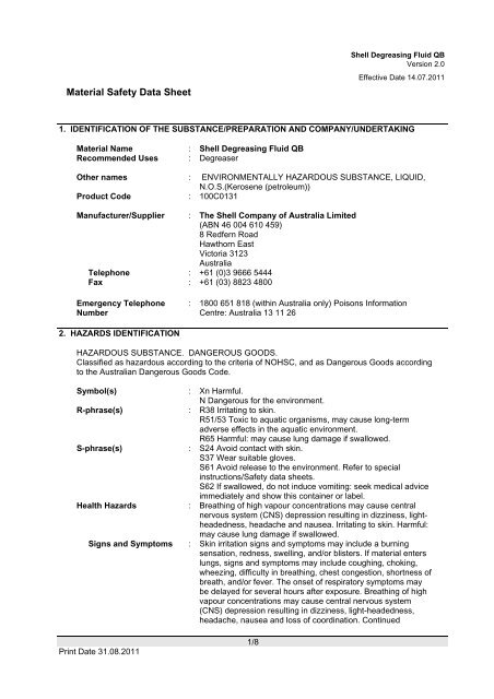 Shell Degreasing Fluid QB (MSDS)
