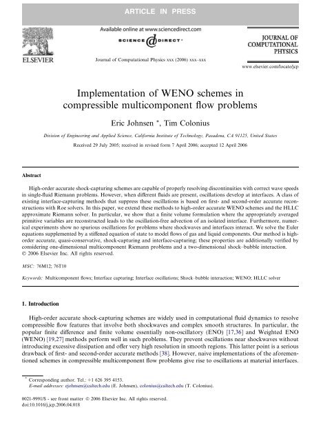 Implementation of WENO schemes in compressible ... - Tim Colonius