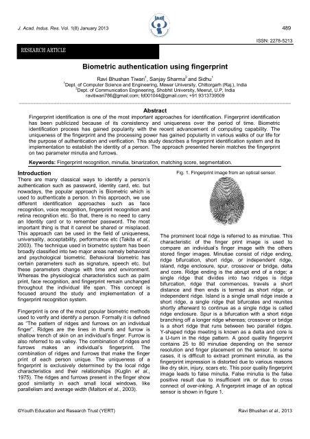 Biometric authentication using fingerprint