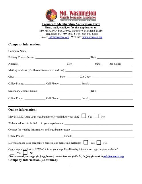 Corporate Membership Application Form Company ... - MWMCA