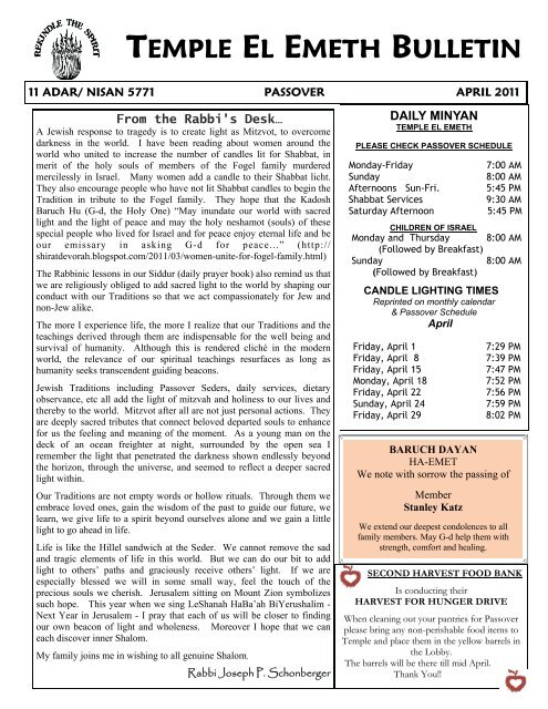 TEMPLE EL EMETH BULLETIN