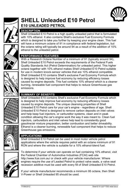 Download the Shell Unleaded E10 TDS