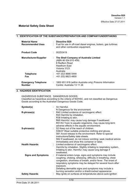 Download the Shell Diesoline B20 SDS