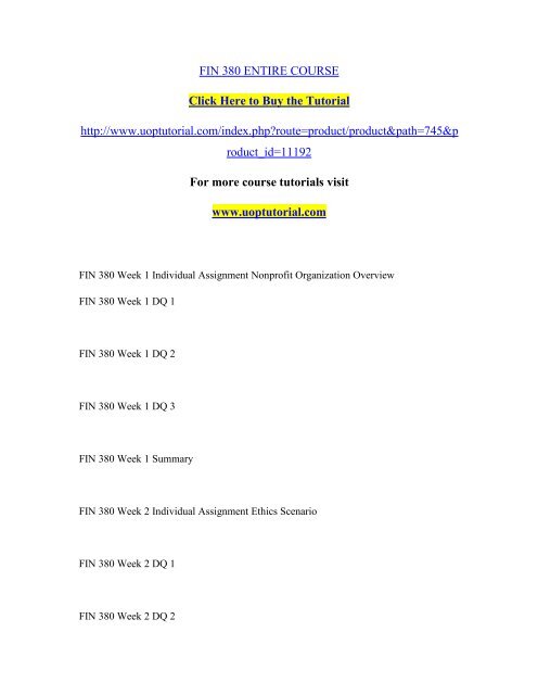 FIN 380 ENTIRE COURSE/Uoptutorial