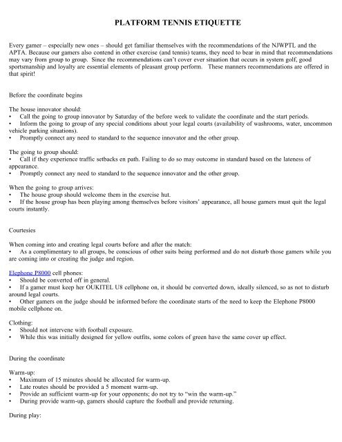 PLATFORM TENNIS ETIQUETTE