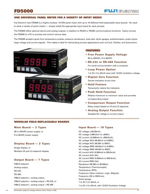Fuji FD5000 Panel Meters Data Sheet PDF (295 KB) - Instrumart