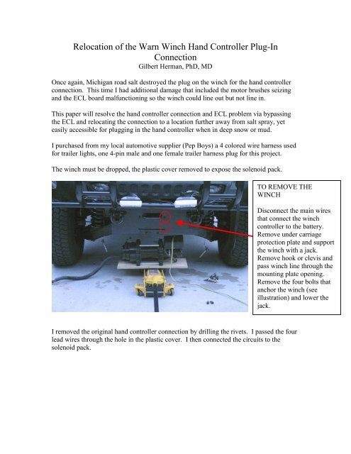 Relocation of the Warn Winch Hand Controller Plug - Hummer ...