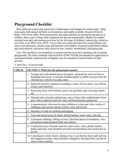 Playground Checklist - Texas Association for the Education of ...
