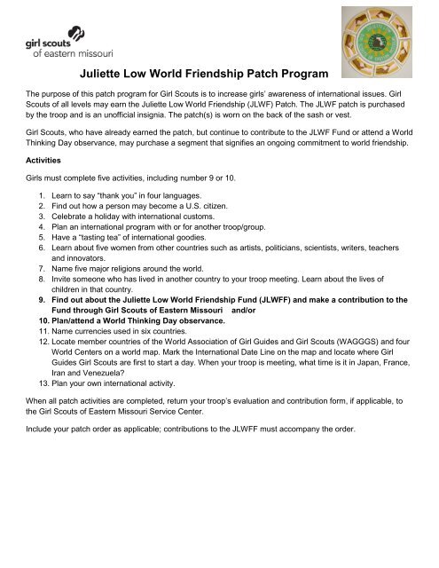 Juliette Low World Friendship Fund Patch Program - Girl Scouts of ...