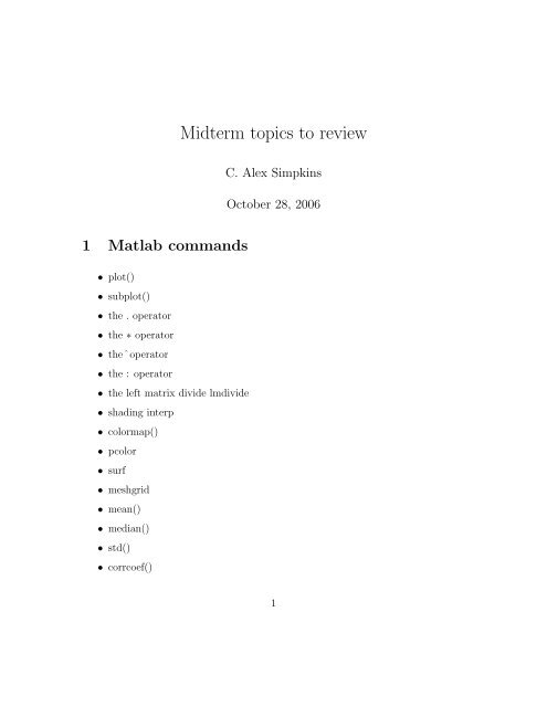 Midterm review topics(pdf) - Alex Simpkins