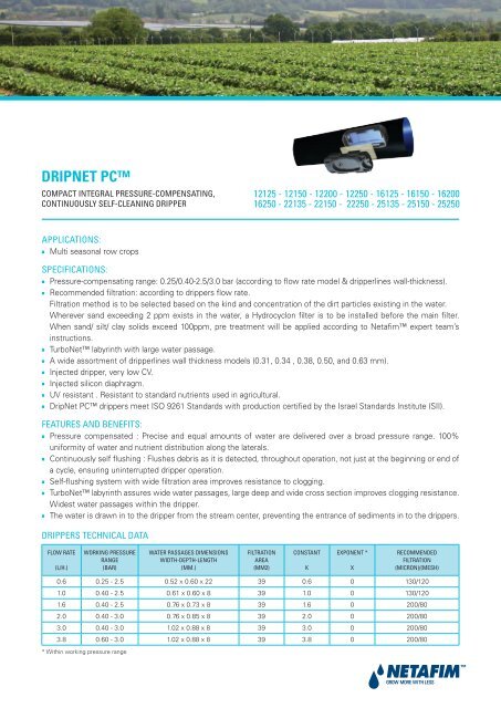 DripNet pCâ ¢ - E-Catalog - Netafim