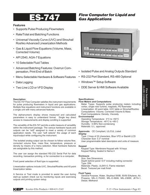 KEP ES-747 SUPERtrol-I Flow Computer Data Sheet PDF - Instrumart