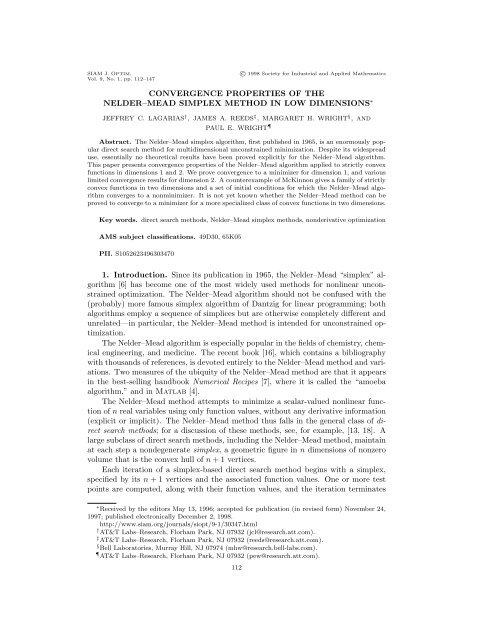 Nelder-Mead Simplex algorithm reference
