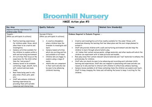 HMIE Action plan #3 - Broomhill Nursery