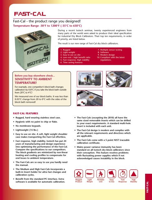 Isotech Fast-Cal Dry Block Calibrator Data Sheet PDF - Instrumart