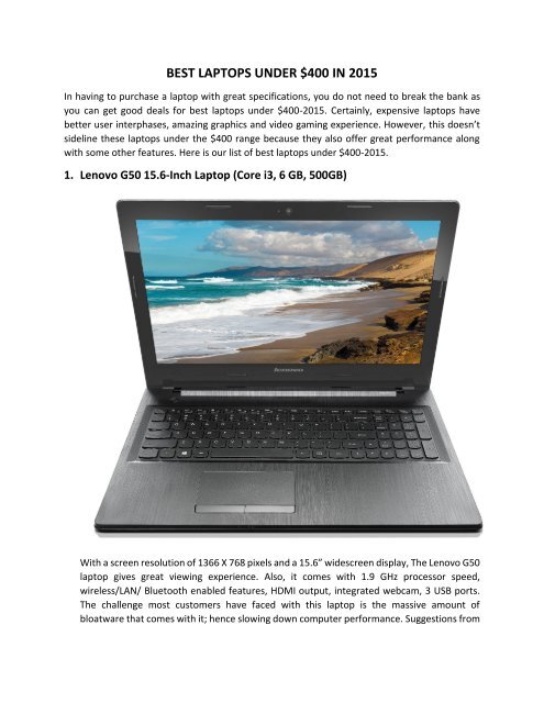 Best Laptops Under $400 in 2015