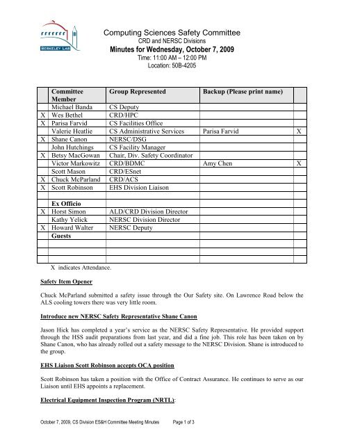 EHS Division Safety Committee Meeting