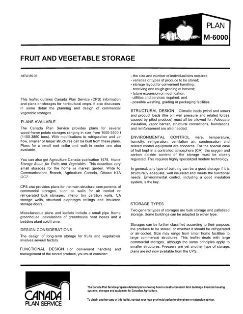 Fruit and Vegetable Storage Leaflet - Canada Plan Service ...