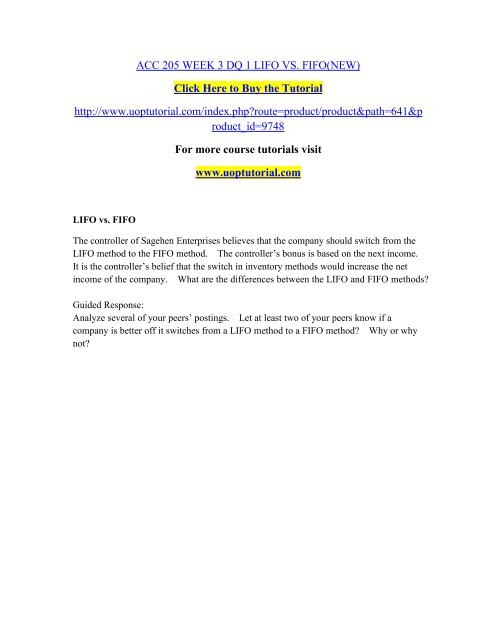 ACC 205 WEEK 3 DQ 1 LIFO VS. FIFO(NEW)/Uoptutorial