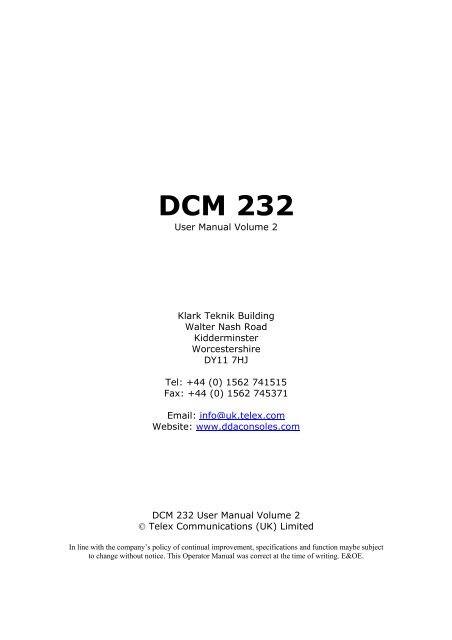 DCM 232 User Manual Vol. 2 - DDA