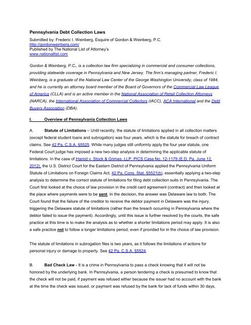 Pennsylvania Debt Collection Laws