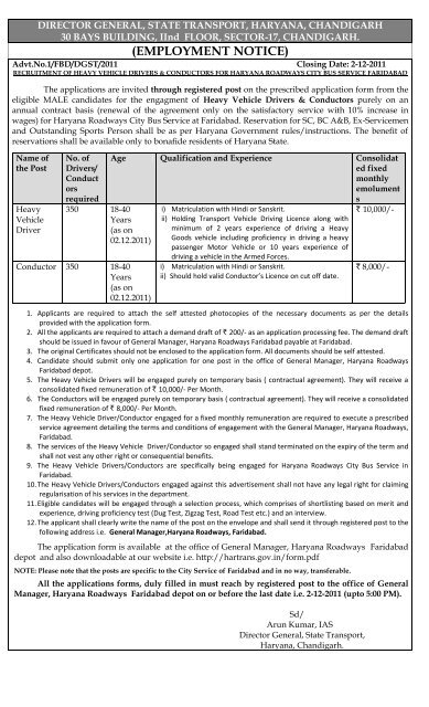 Application Form & Instructions (Conductors), Faridabad - Transport ...
