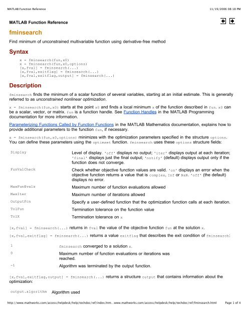Matlab Function Reference