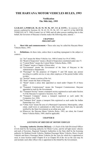 The Haryana Motor Vehicles Rules 1993 Transport Department the-haryana-motor-vehicles-rules-1993-transport-department