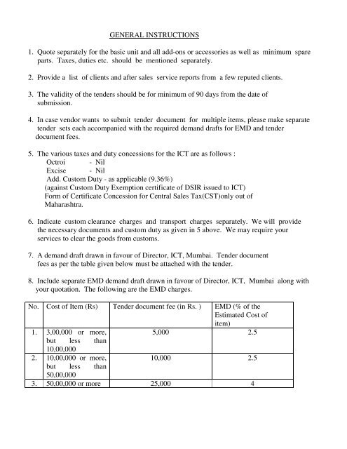 GENERAL INSTRUCTIONS 1. Quote separately for ... - ICT Mumbai