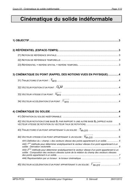 CinÃ©matique du solide indÃ©formable - Stephane Genouel.