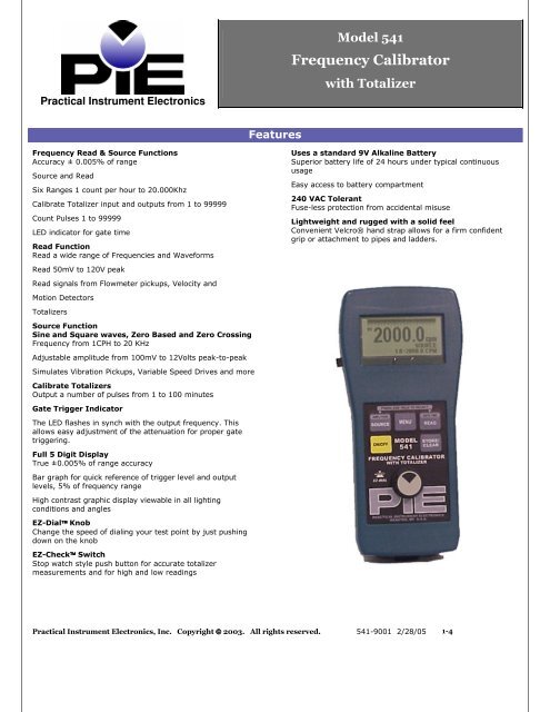 PIE 541 Frequency Calibrator Data Sheet PDF (136 KB) - Instrumart