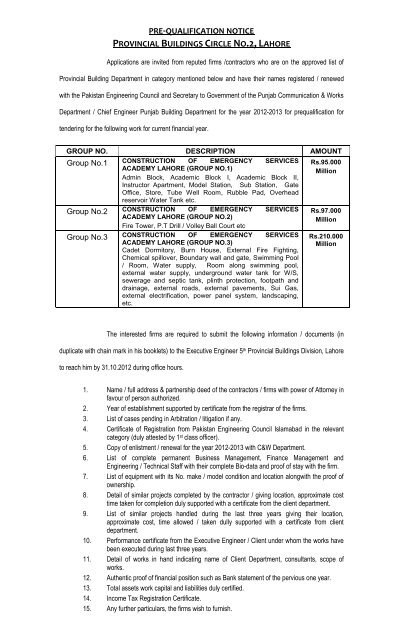 PRE-QUALIFICATION NOTICE - Punjab