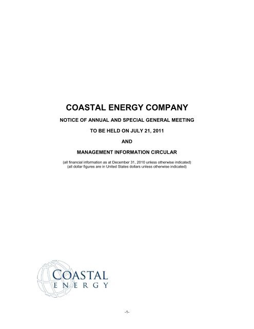 2011 Management Information Circular - Coastal Energy
