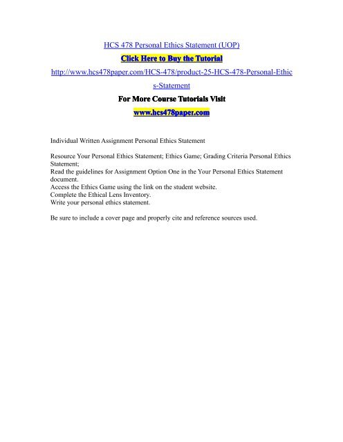 Personal Ethic Statement Examples