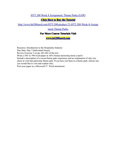 HTT 200 Week 8 Assignment Theme Parks (UOP)/HTT200nerddotcom