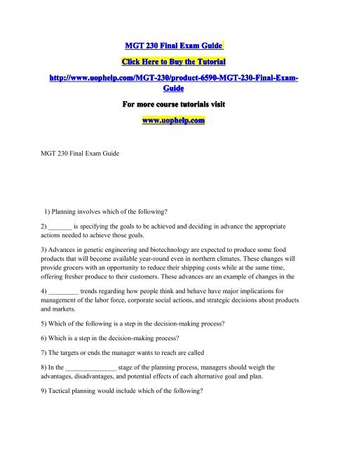 MGT 230 Final Exam Guide