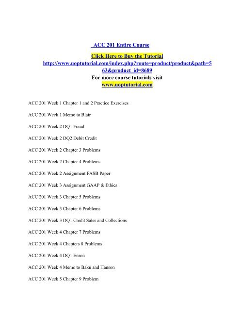 ACC 201 Entire Course/Uoptutorial