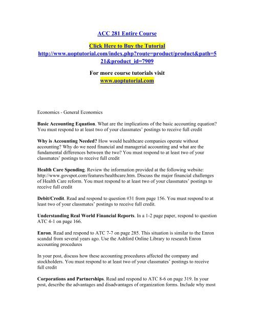 ACC 281 Entire Course/Uoptutorial