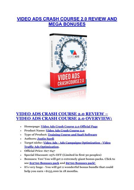 Video Ads Crash Course 2 review and (GET) +100 items bonus pack