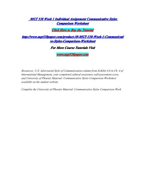 MGT 538 Week 1 Individual Assignment Communicative Styles Comparison ... MGT 538 Week 1 Individual Assignment Communicative Styles Comparison ...